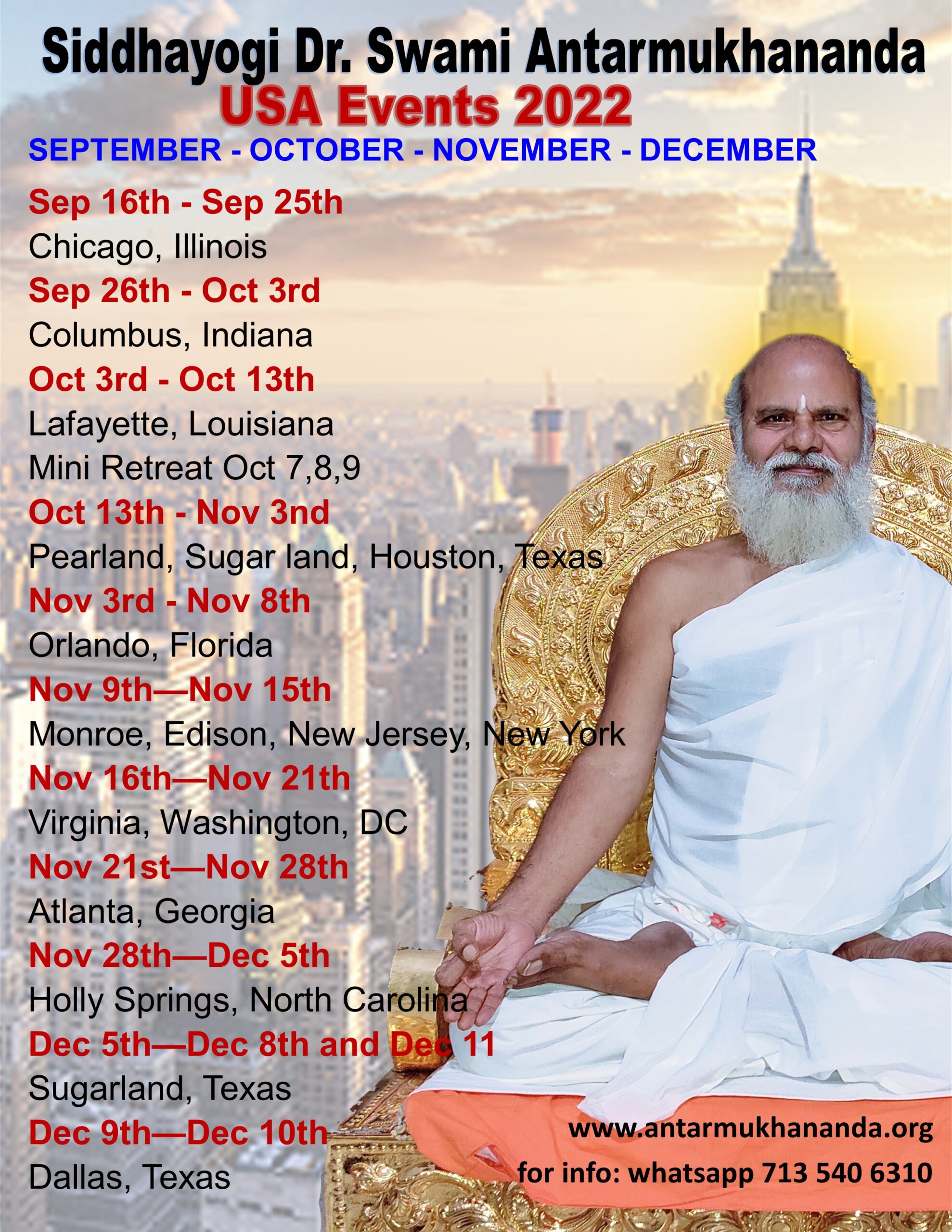 Sri Guruji tour USA 2022 - Siddha Antarmukha Yogam